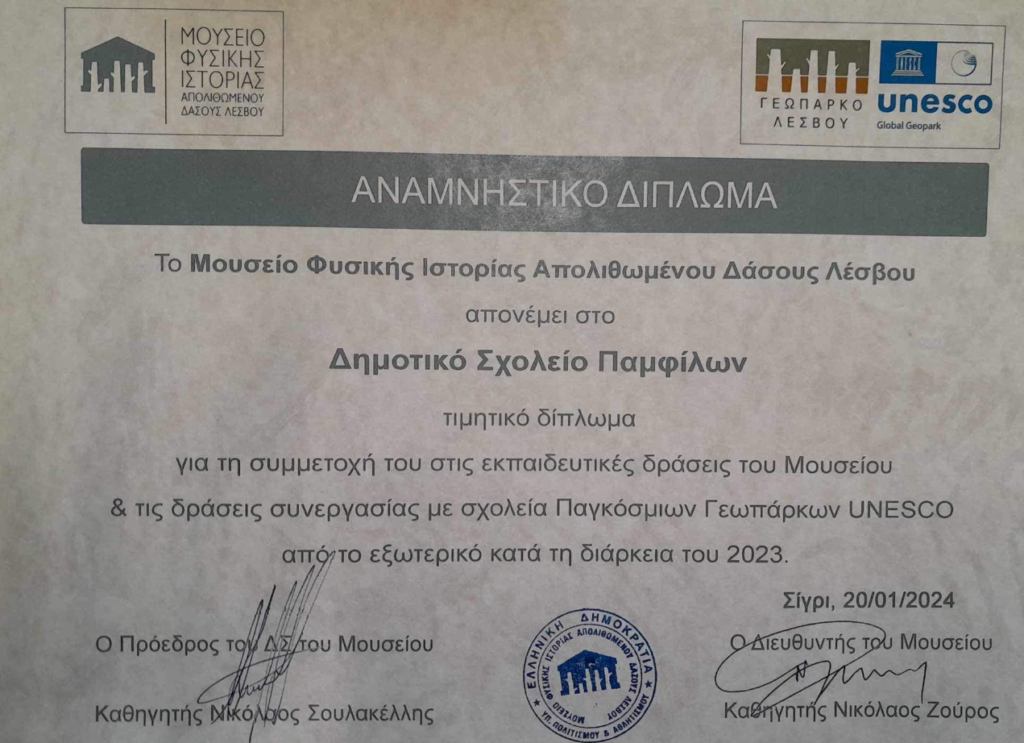 Τιμητικό δίπλωμα στο Δημοτικό Παμφίλων για τη συμμετοχή σε ...